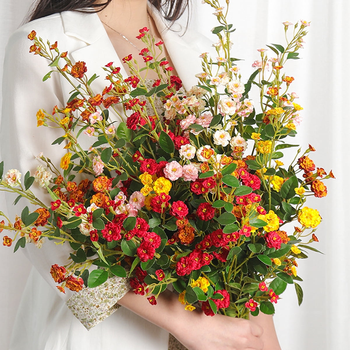 4PCS Silk Rose Long Stem Artificial Flowers Mini Rose for DIY Wedding ...