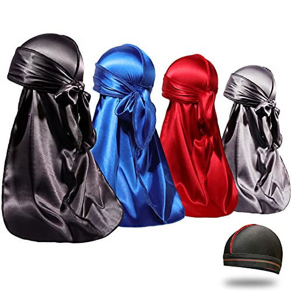4PCS Silky Durags for .. Men Women 360 Waves .. with 1 Wave Cap ...