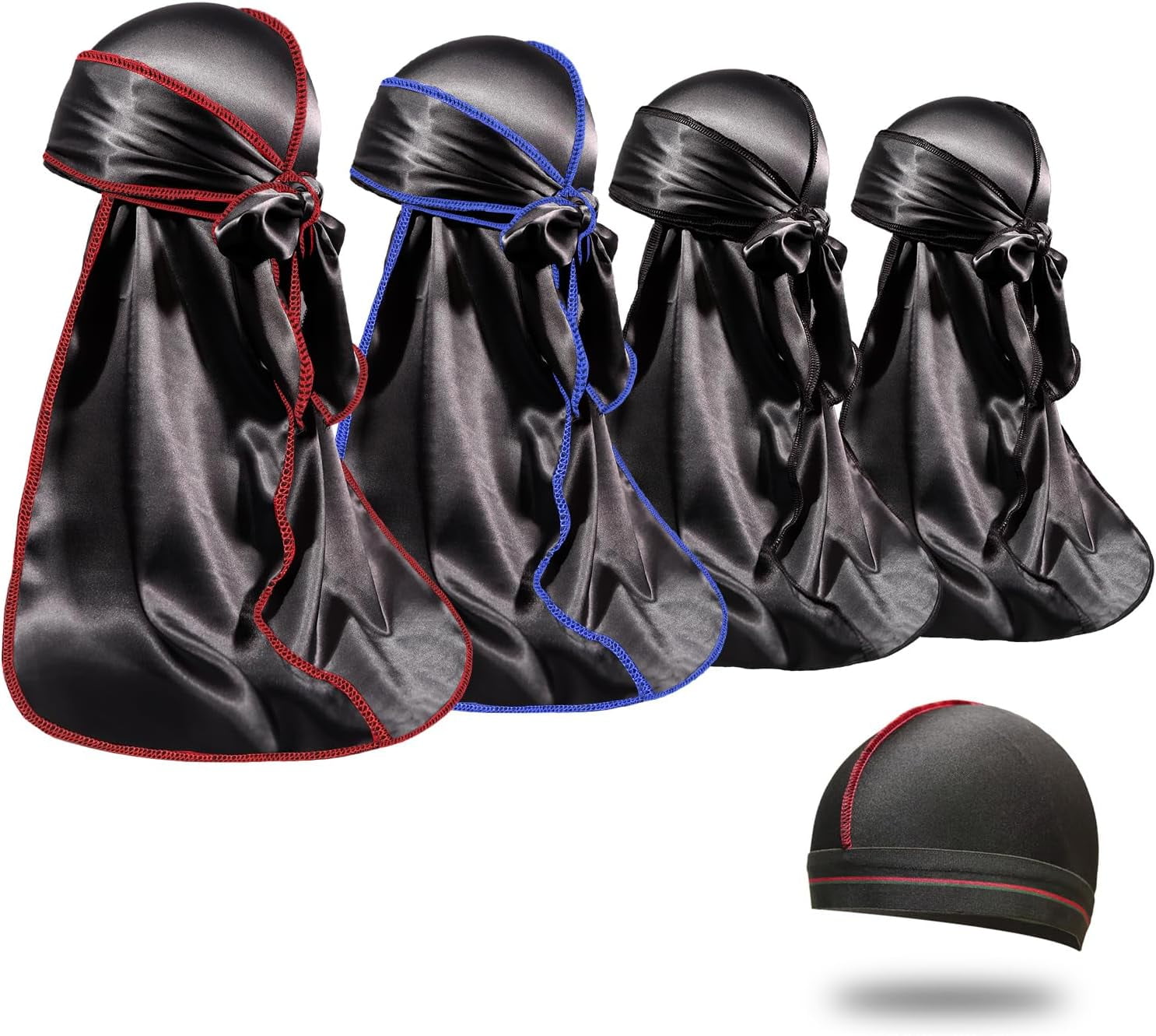 4PCS Silky Durags for Men Women 360 Waves with 1 Wave Cap, Silky Satin ...