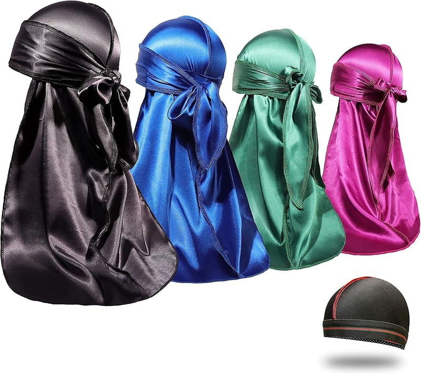 4PCS Silky Durags for Men Women 360 Waves with 1 Wave Cap, Silky Satin ...