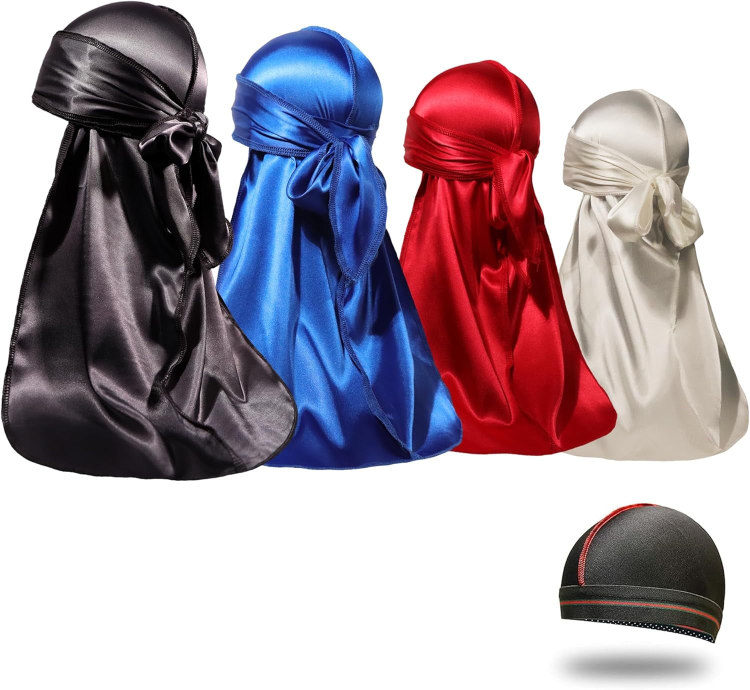 4PCS Silky Durags for Men Women 360 Waves with 1 Wave Cap, Silky Satin ...