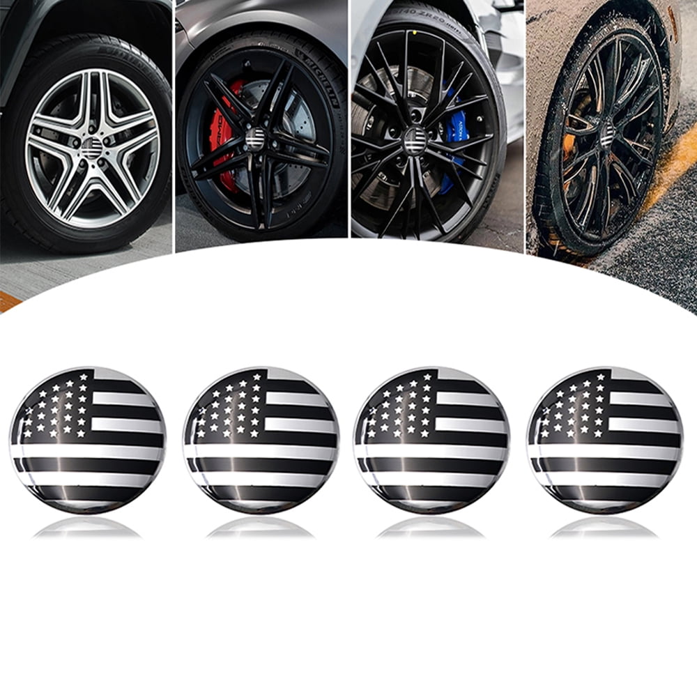 4PCS Silver and Black USA Flag Logo Style Aluminum Decal Car Wheel ...