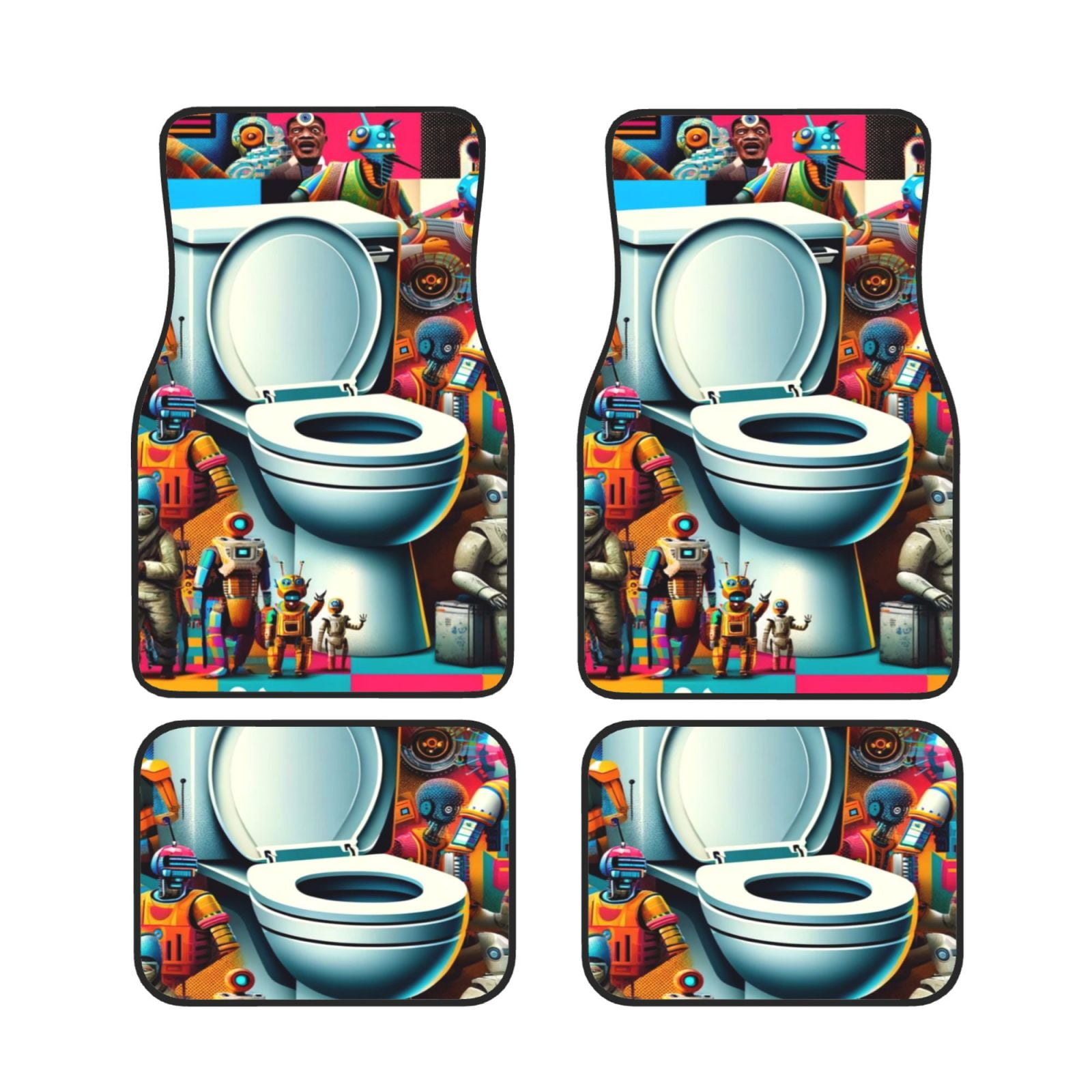 4PCS Skibidi Toilet Print Car Floor Mat Universal Fit Vehicle Anti-Slip ...