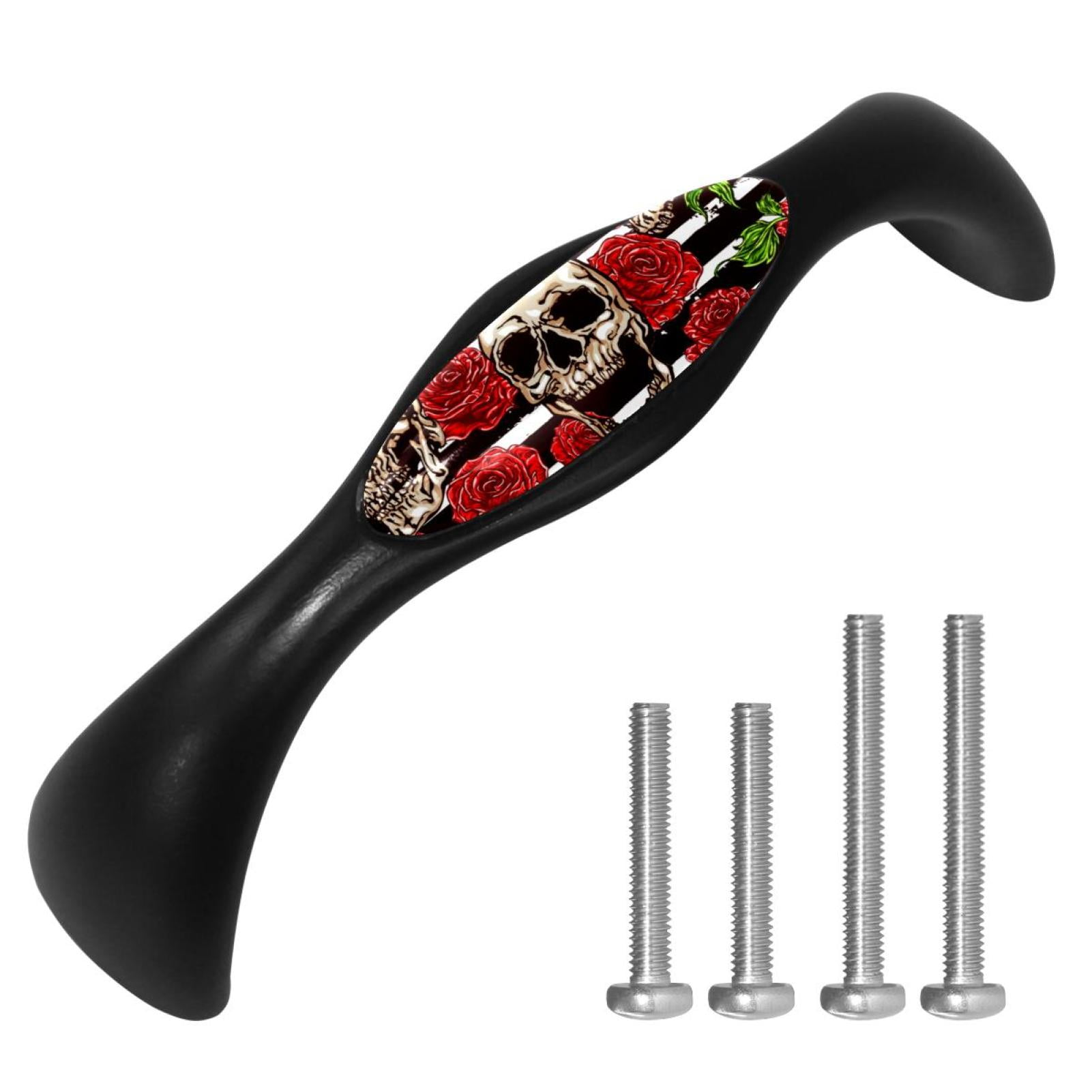 4PCS Skull Arched Drawer Pulls Crystal Glass Black Knobs with Screws ...