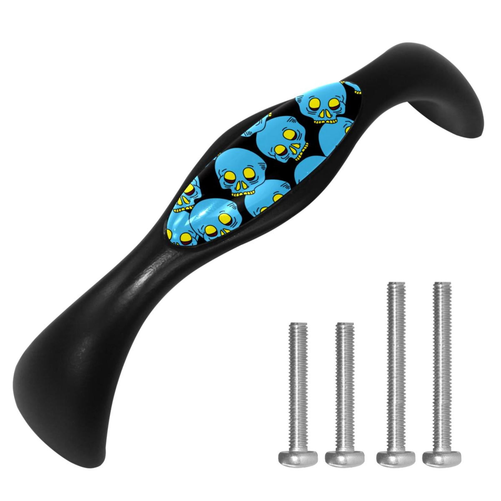 4PCS Skull Arched Drawer Pulls Crystal Glass Black Knobs with Screws ...