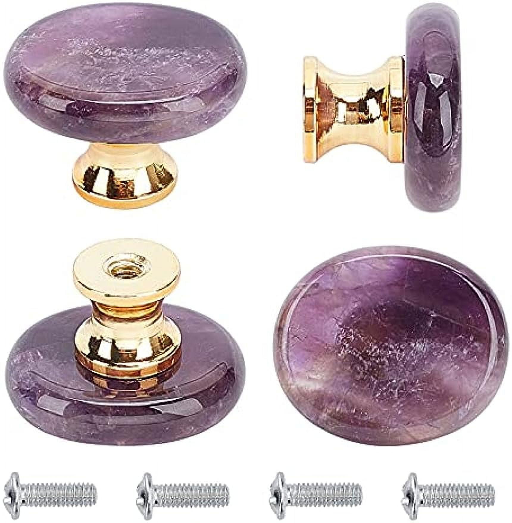 4PCS Small Amethyst Knob Handmade Dresser Knobs Drawer Pulls Natural Stone Cabinet Knobs Vintage ...
