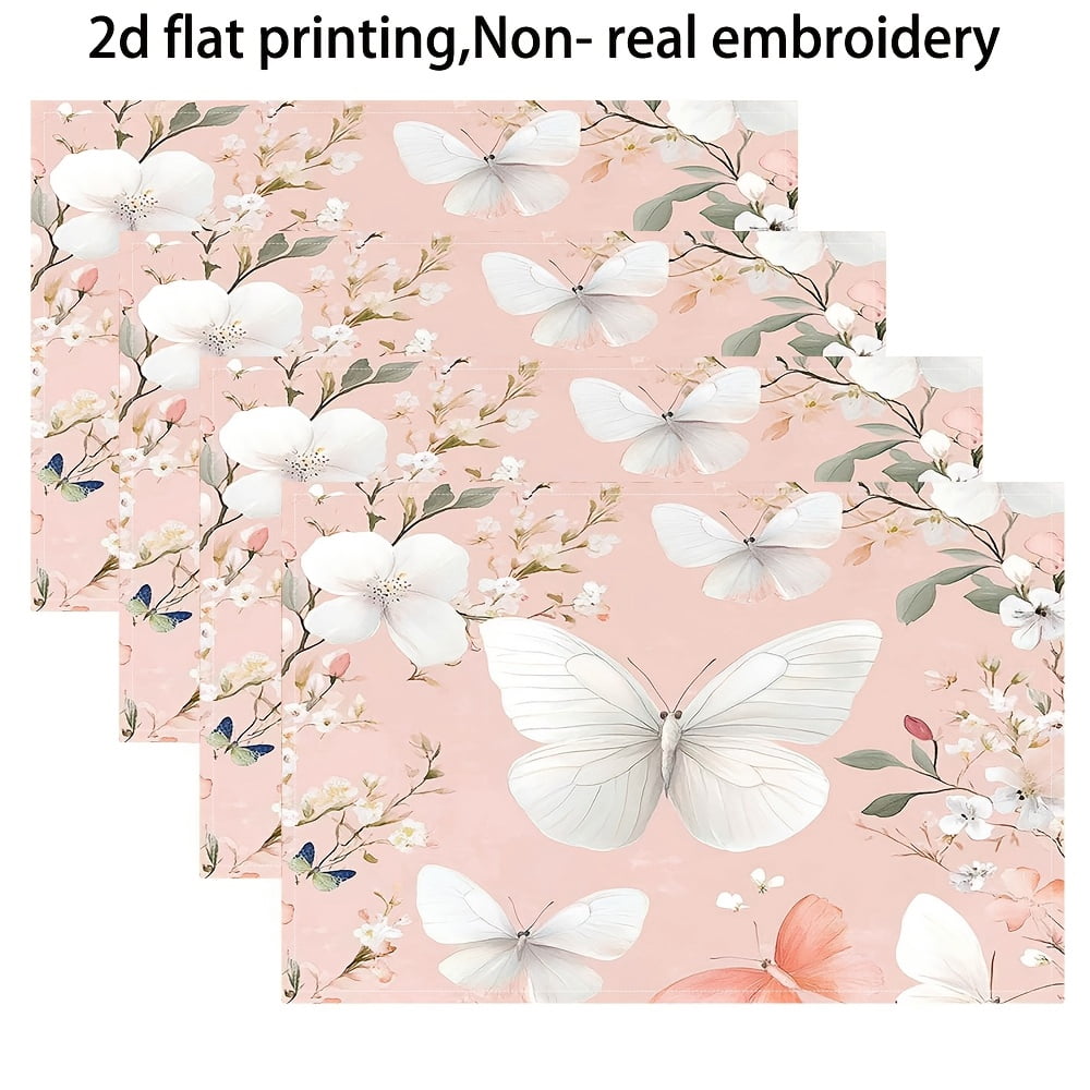 4PCS Soft Placemats,Beautiful white butterfly pattern table mat, for ...