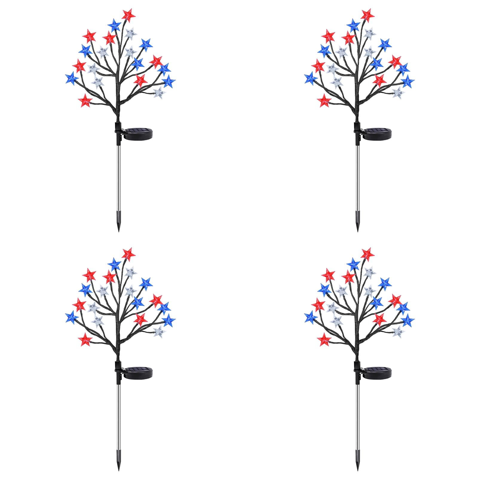 4PCS Solar 4th of July Decorations Outdoor Lights, Red White and Blue ...