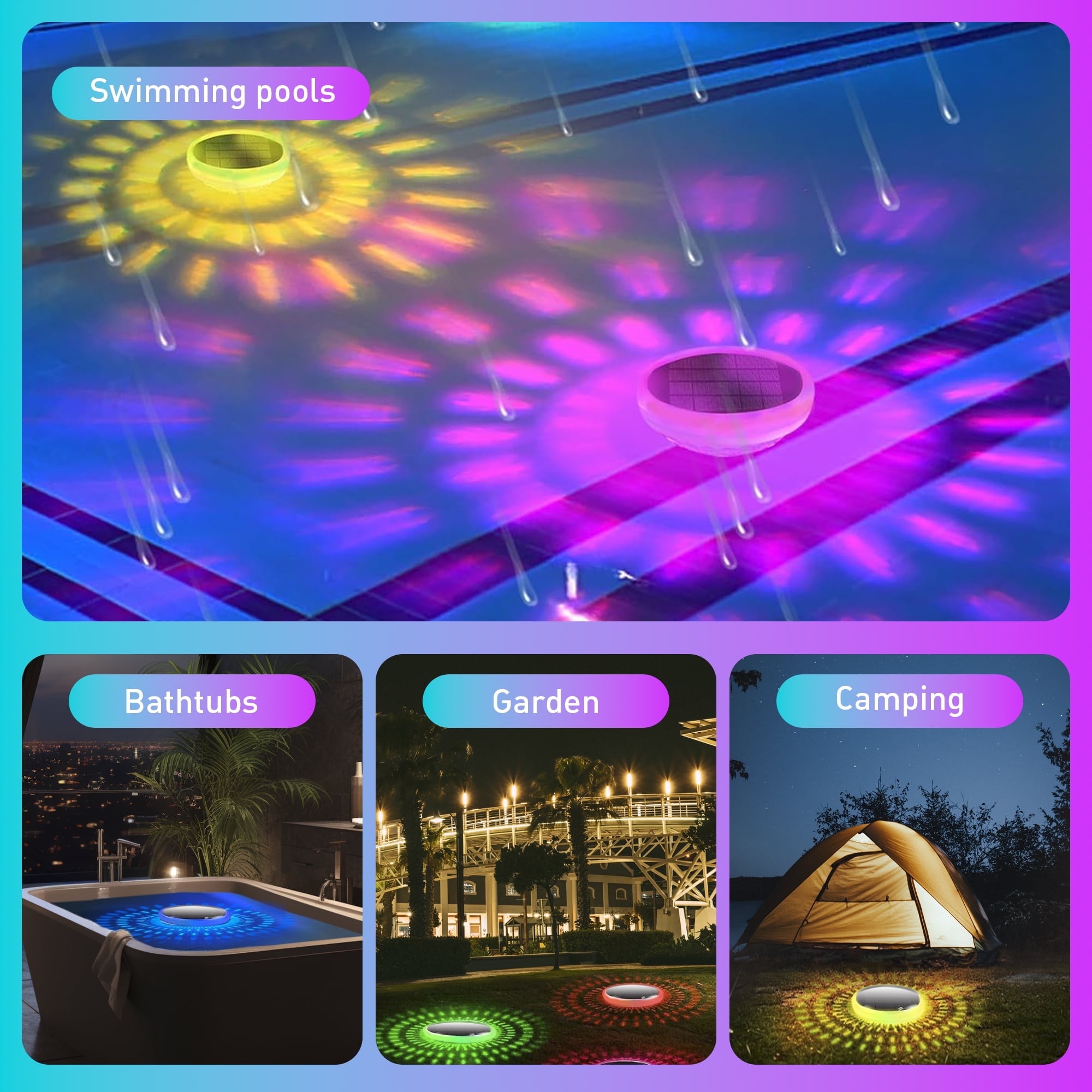 4PCS Solar Floating Pool Lights, RGB Color Changing Pool Floating Light ...