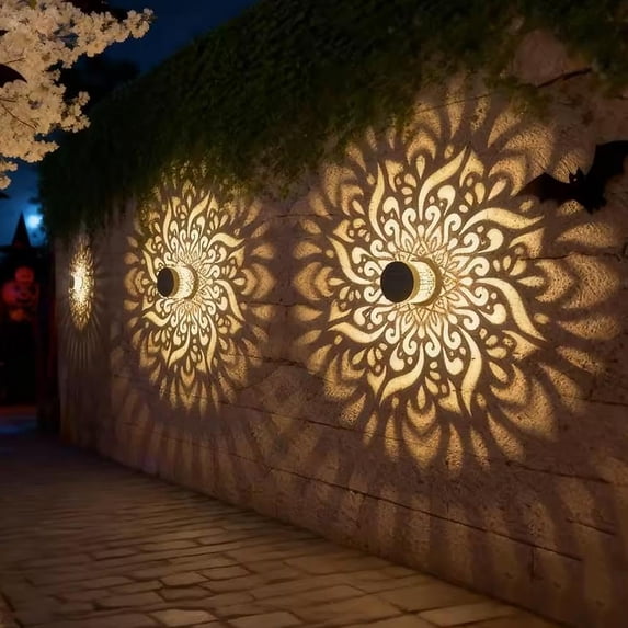 4PCS Solar Mandala Lights, 2026 Metal Mandala Projection Wall Light ...