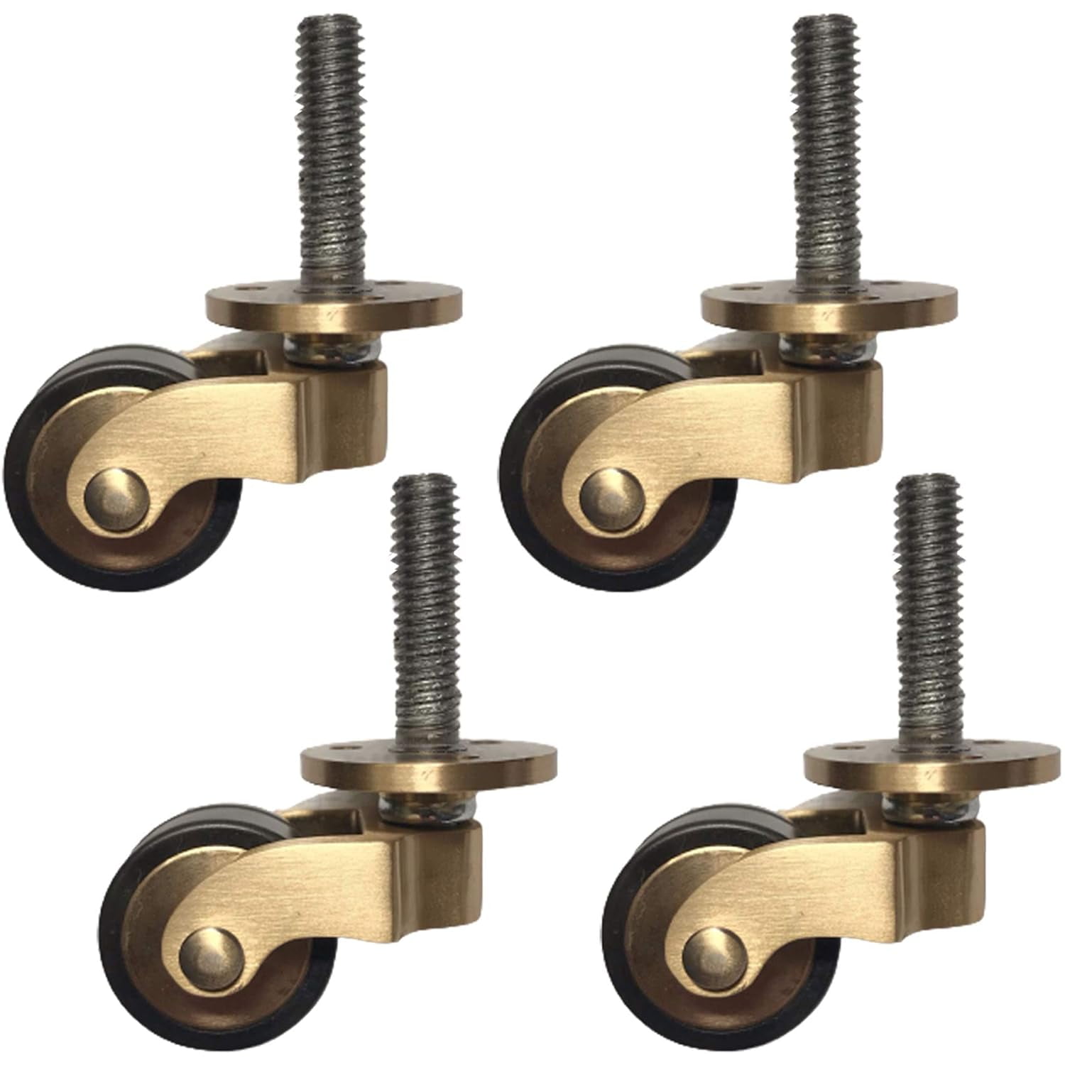 4Pcs Solid Brass Universal Gold Furniture Casters, Old Style Rubber ...