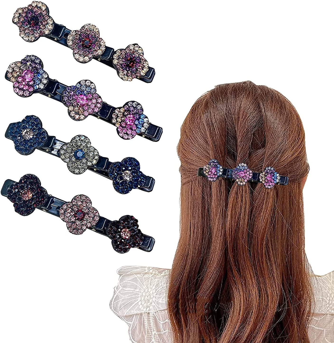 4PCS Sparkling Crystal Stone Braided Hair Clips, Hair Styling Clips ...