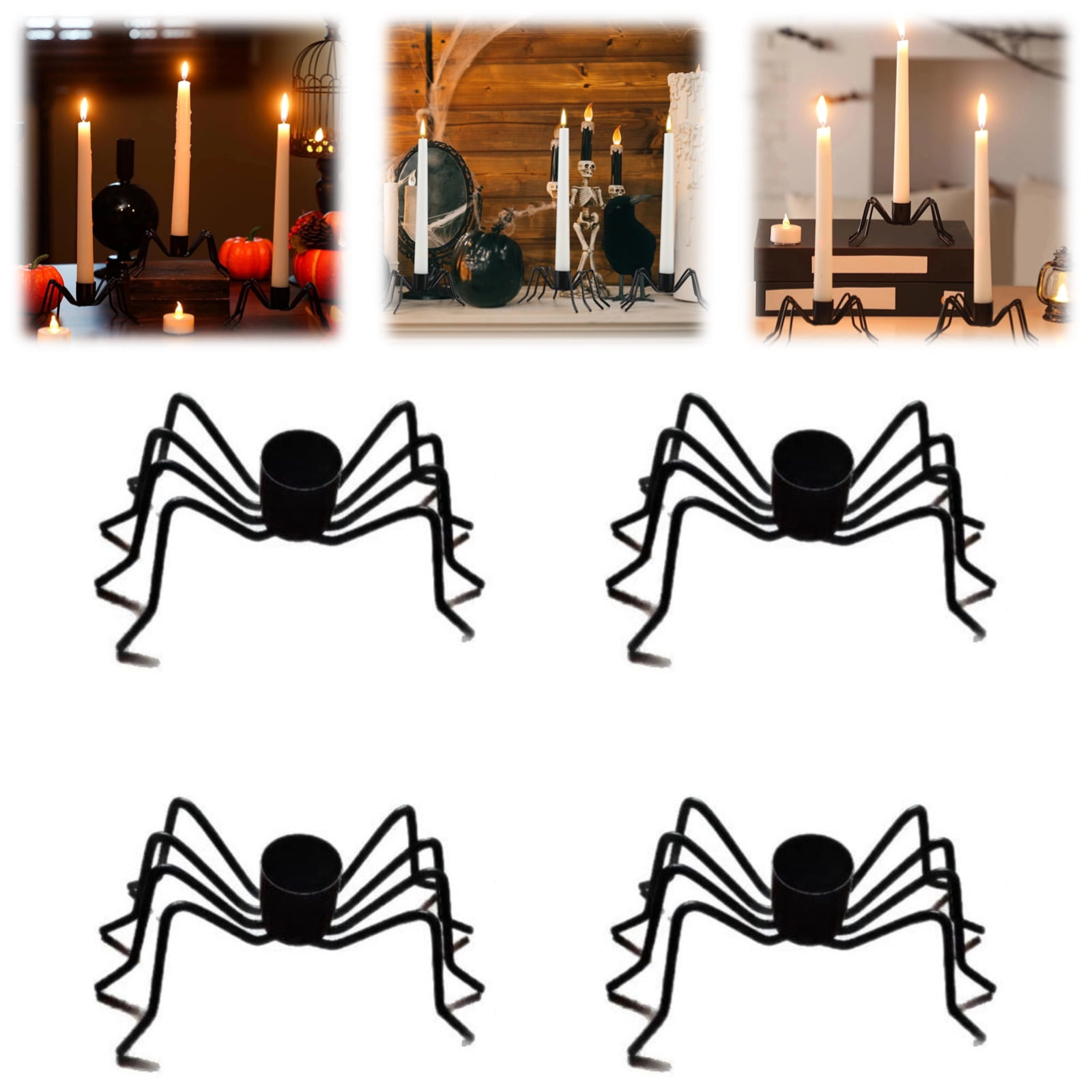 4PCS Spider Candle Holder in Black Color, Halloween Spider Candlestick ...