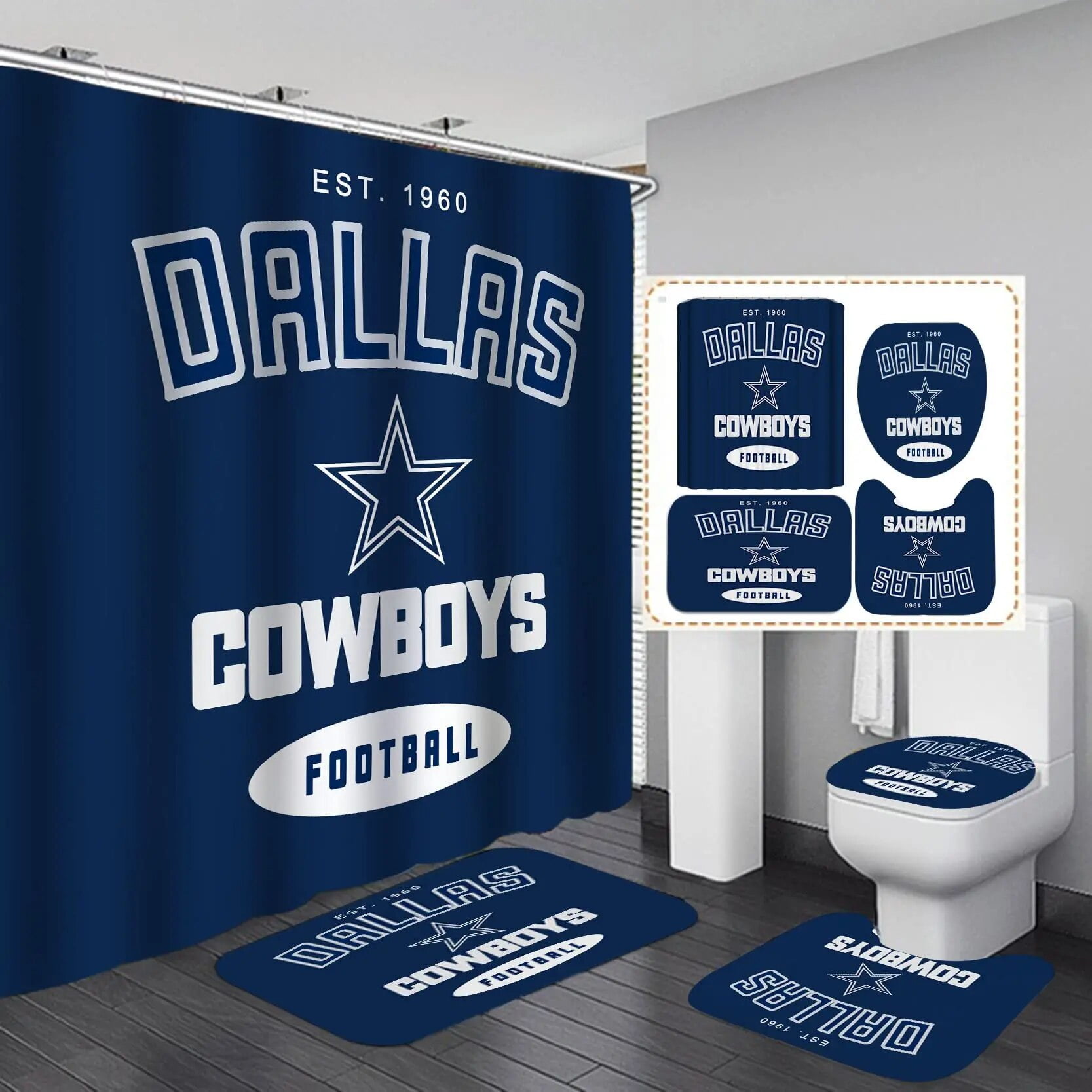 4PCS Sports Shower Curtain Set American Football Grey Helmet Texas Star ...