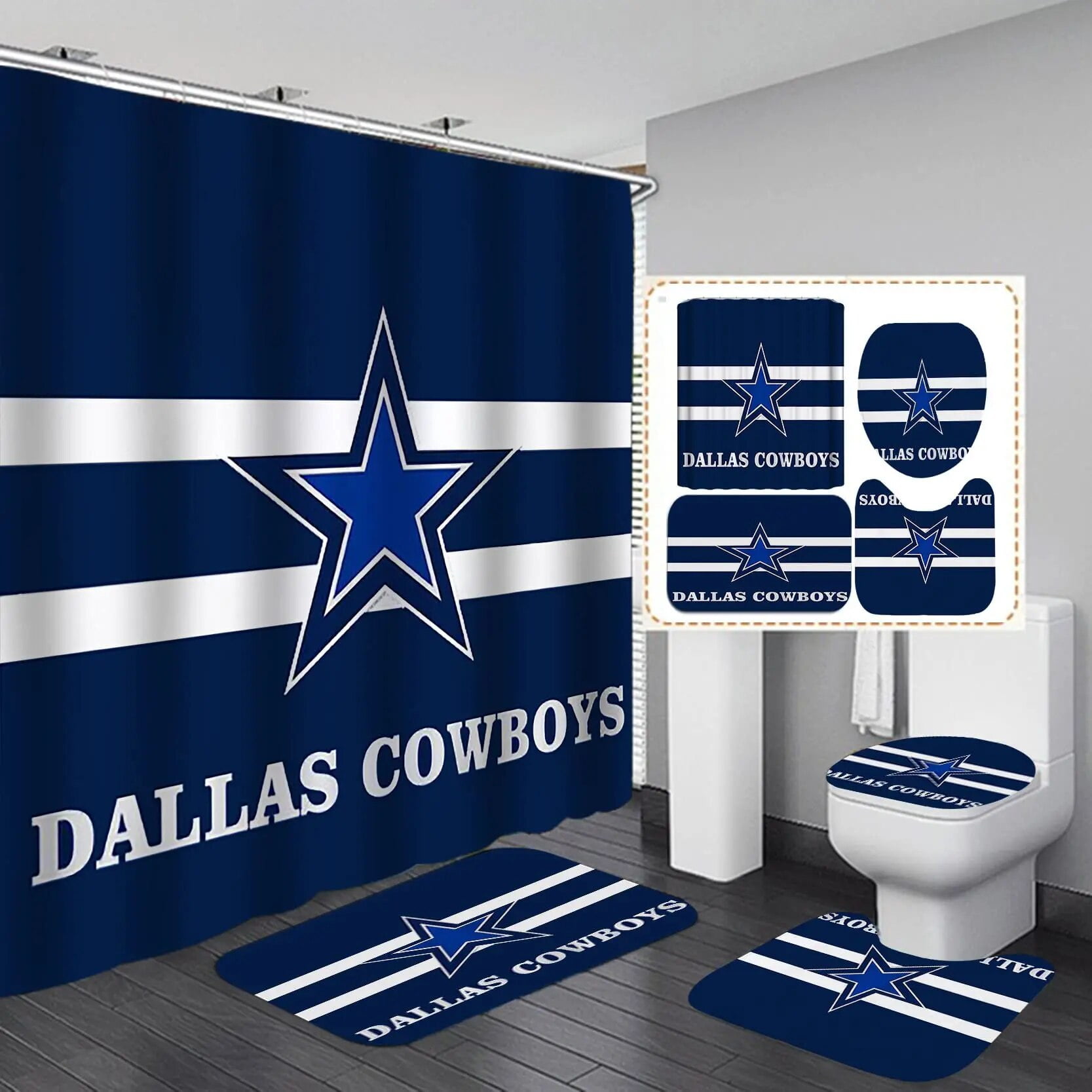 4PCS Sports Shower Curtain Set American Football Grey Helmet Texas Star ...