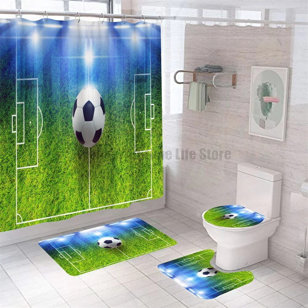4PCS Sports Shower Curtain Set American Football Stadium Arena 50 Yard ...