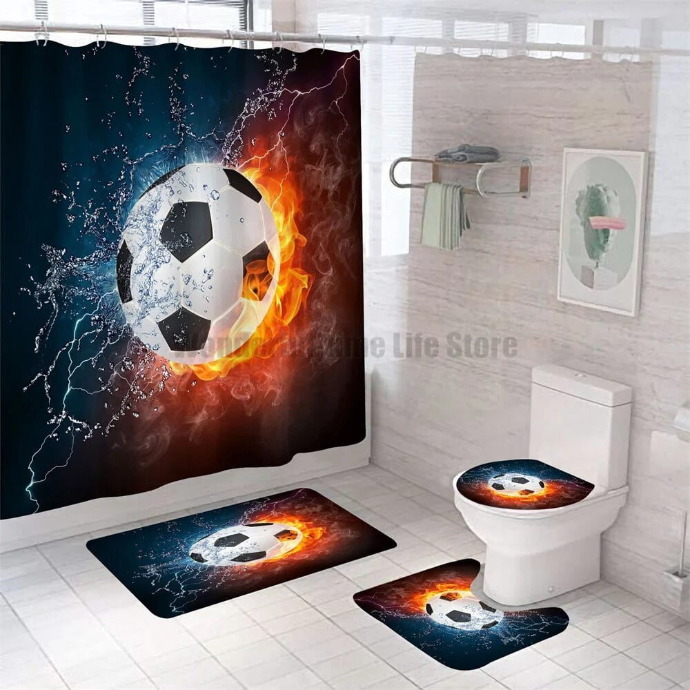 4PCS Sports Shower Curtain Set American Football Stadium Arena 50 Yard ...