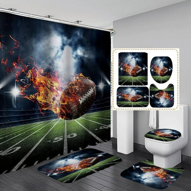 4PCS Sports Shower Curtain Set American Football Stadium Arena 50 Yard ...