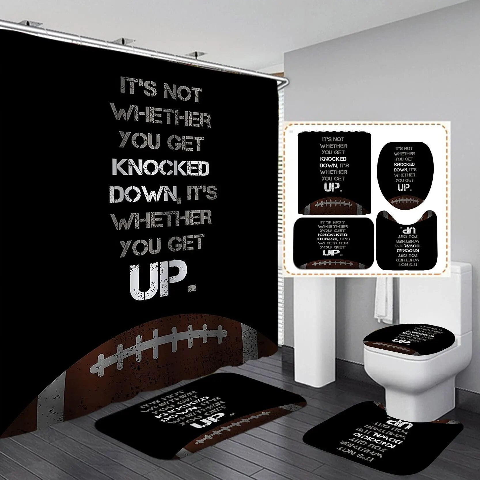 4PCS Sports Shower Curtain Set American Football Stadium Arena 50 Yard ...