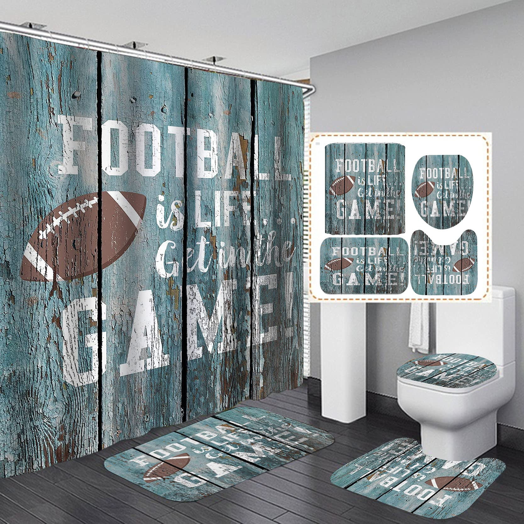 4PCS Sports Shower Curtain Set American Football Stadium Arena 50 Yard ...