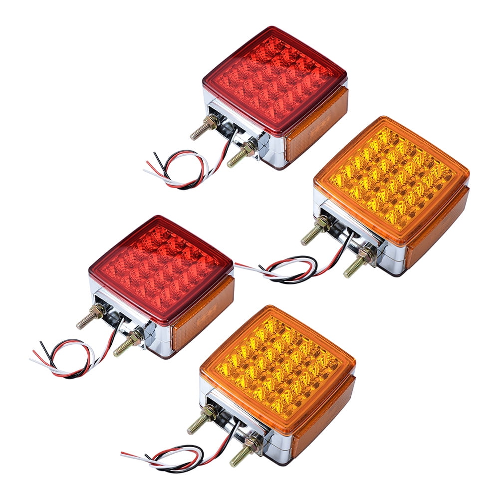 4PCS Square Dual Face 4" Amber Red 51-LED Side Marker Turn Signal Stop ...