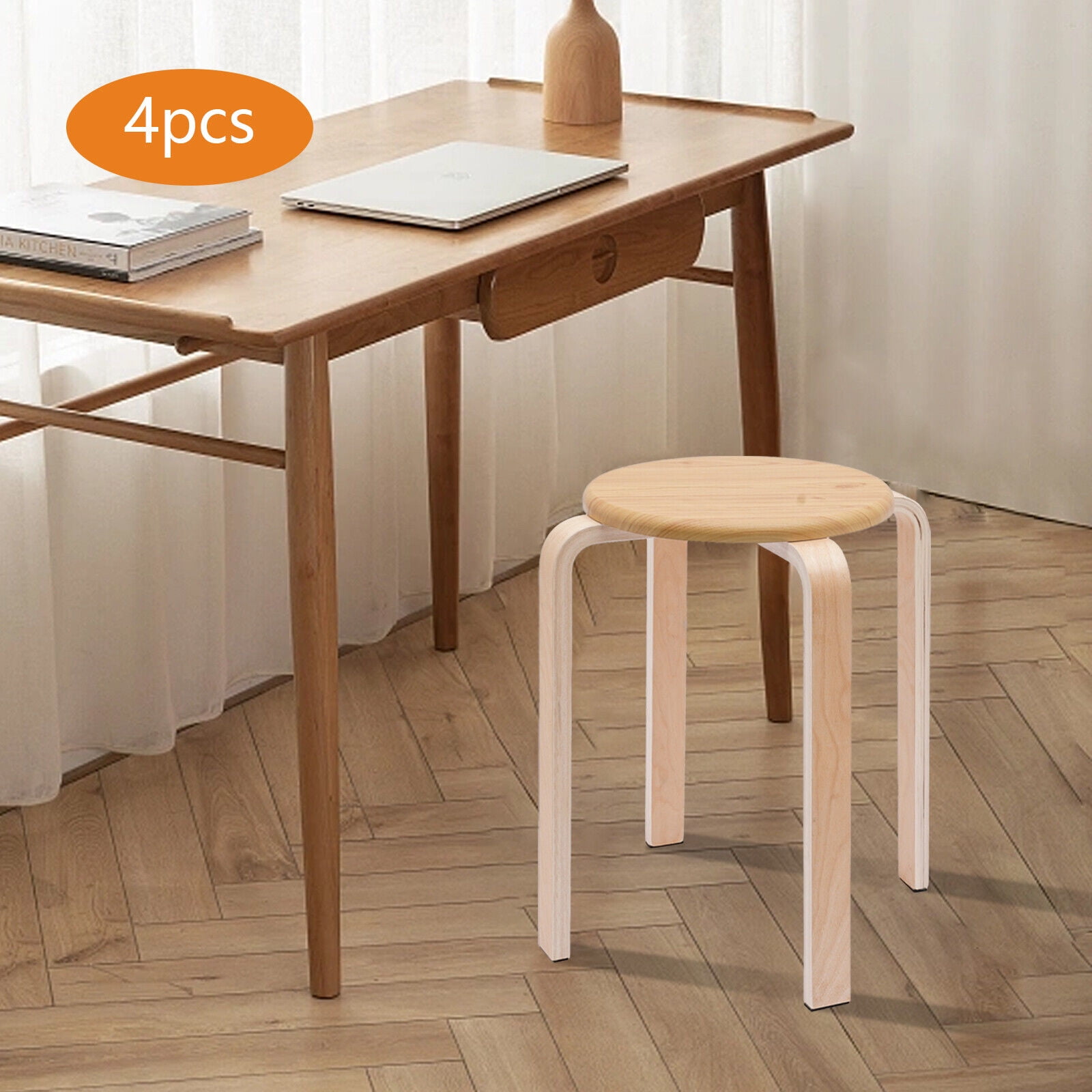 4PCS Stacking Stools, 45cm/18in Height Backless Bentwood Stools, Modern ...