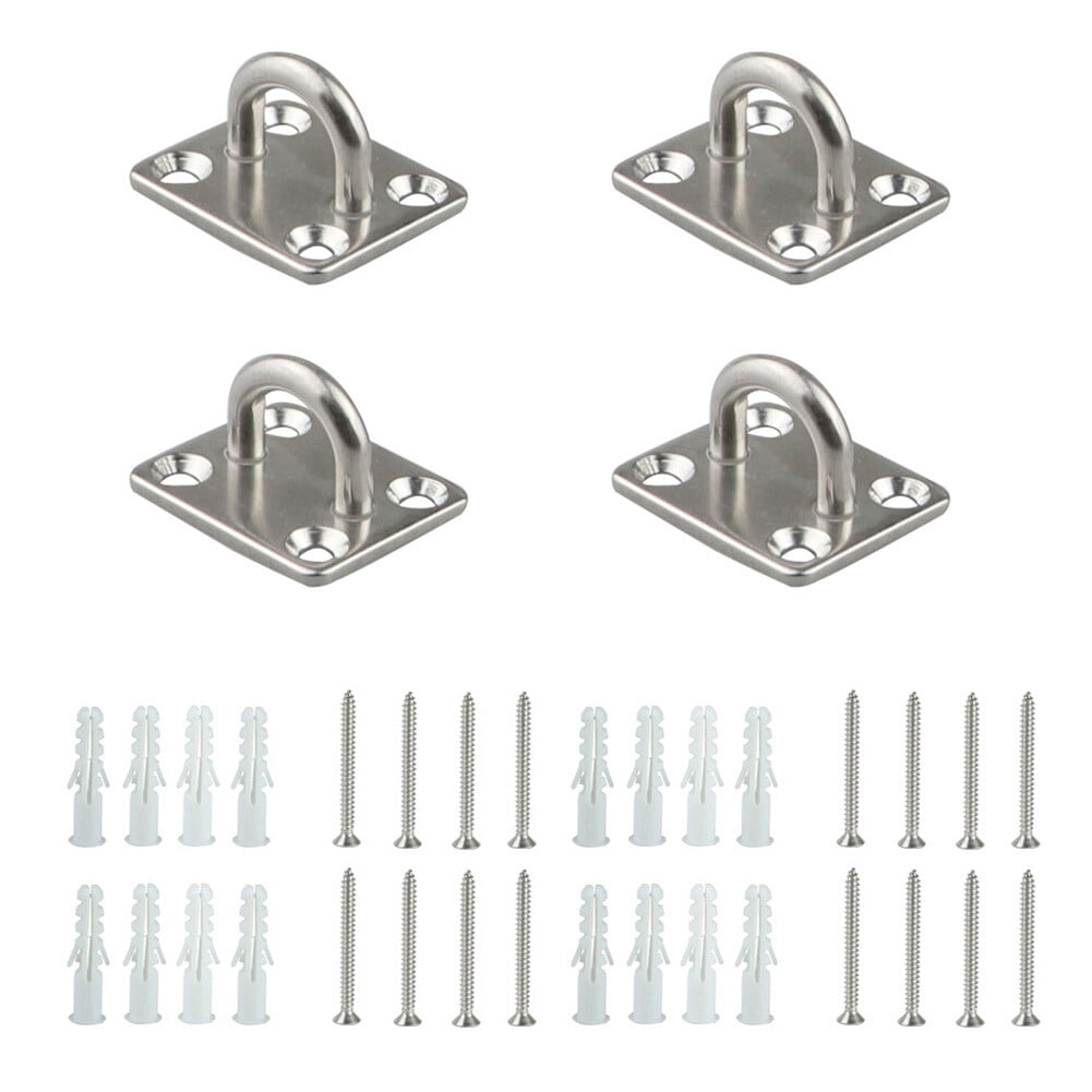 4PCS Stainless Steel Ceiling Hooks Rectangle Pad Eye Plate U Hook Heavy ...