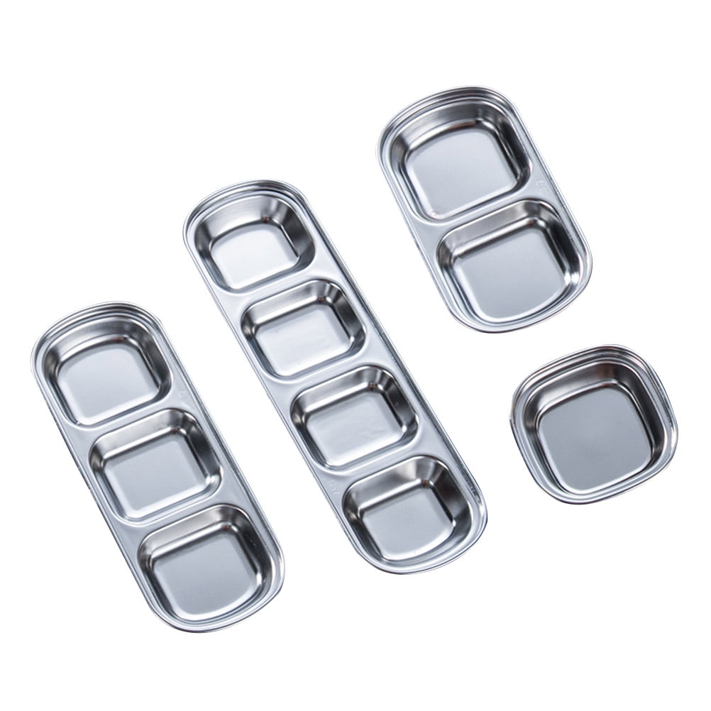4PCS Stainless Steel Dip Dish Condiment Plate Sub-Grid Flavored Sauce ...