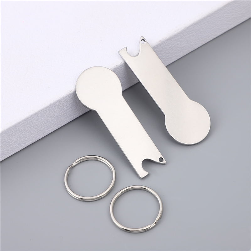 4PCS Stainless Steel Shopping Trolley Tokens Key Ring for Grocery Cart ...
