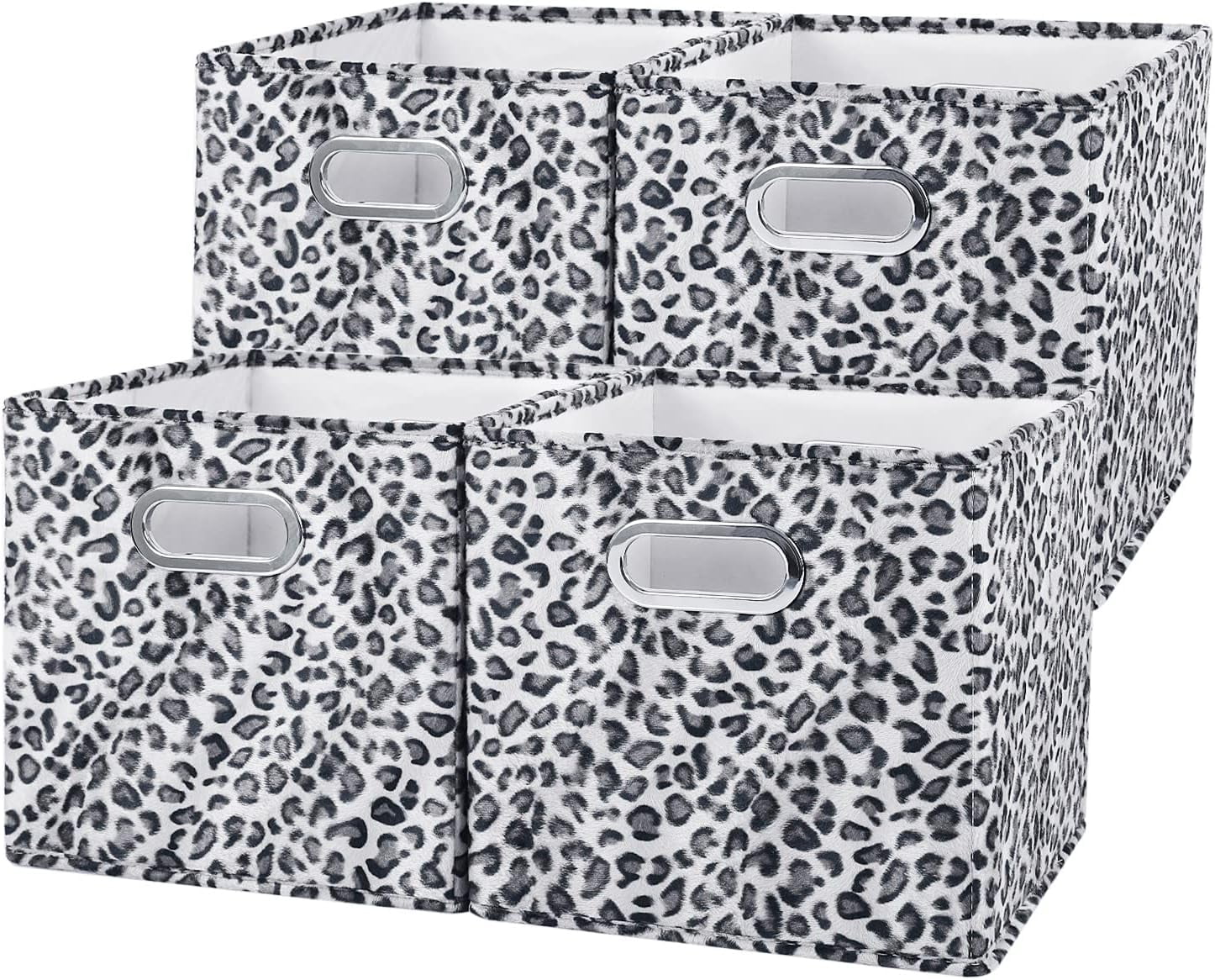 4PCS Storage Cubes Leopard Cheetah Print Velvet Fabric Storage Bins for ...