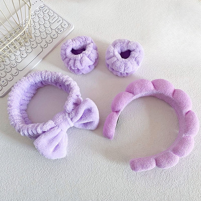 4PCS Stylish Washing Headband Set Wristbands Scrunchies Spa Bubble ...