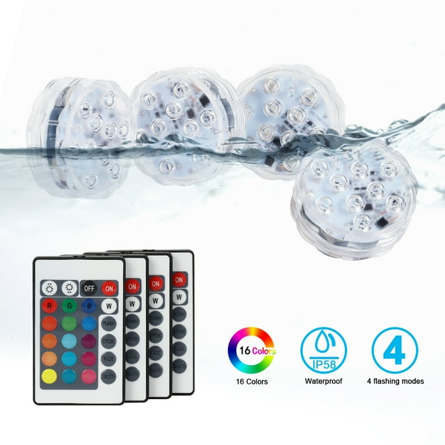 4PCS Submersible LED Lights Remote Control 16 Colors for Aquarium Pool Pond - Walmart.com