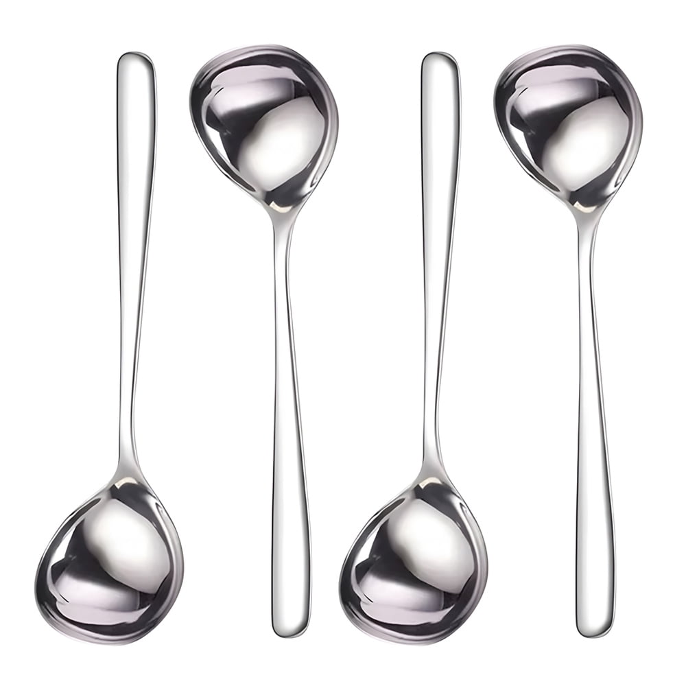 4PCS Super Big Head Spoons Polished Surface Silver Stainless Steel Soup ...