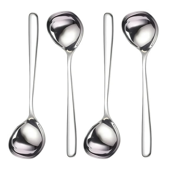 4PCS Super Big Head Spoons Polished Surface Silver Stainless Steel Soup ...