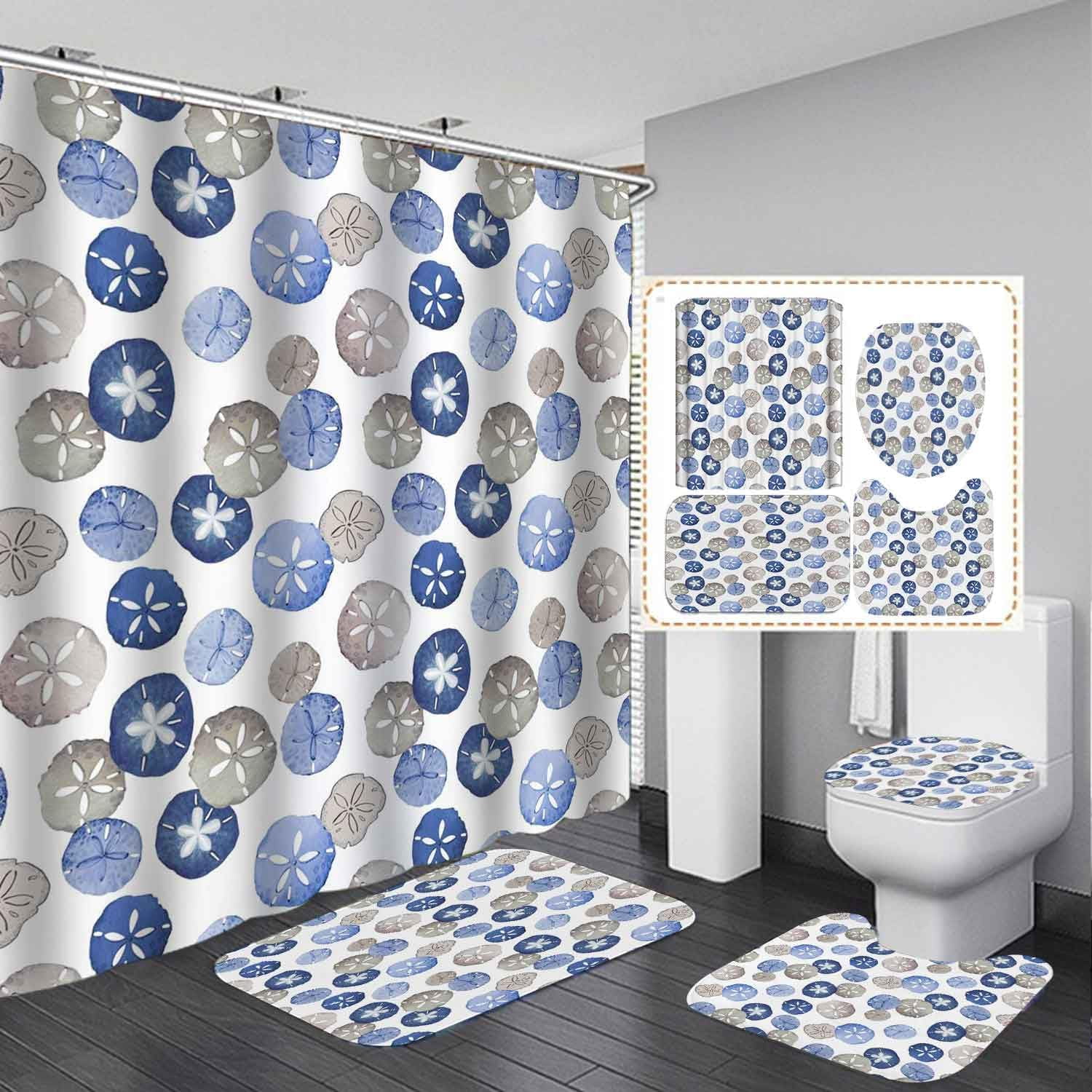 4PCS Teal Sea Turtle Shower Curtain Sets with Rugs, Waterproof Fabric ...