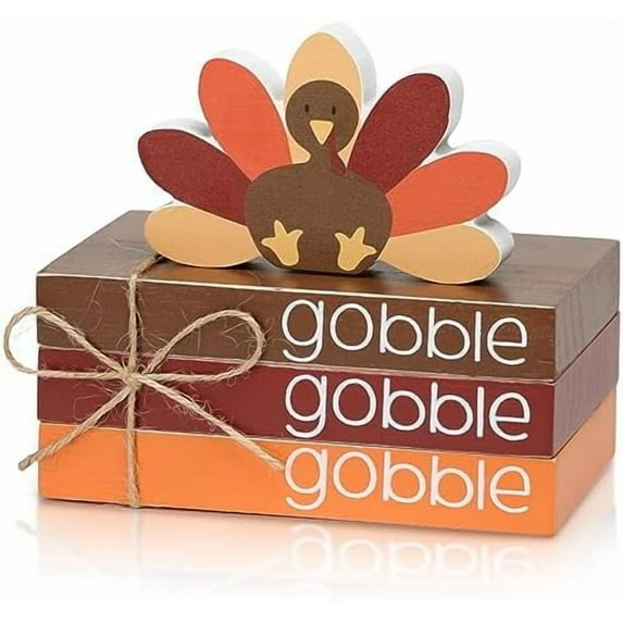4PCS Thanksgiving Turkey Decor Wood Book Stack Fall Tiered Tray Decor ...