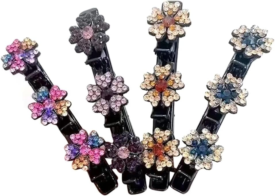 4PCS Three Flower Side Hair Clips, Satin Fabric Hair Bands Sectioning ...