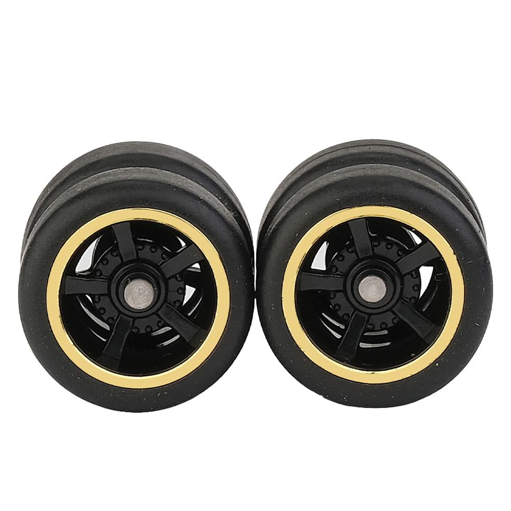 4PCS Toy Car Wheels Rubber Tire Wheels with Metal Shaft 1:64 Model Cars ...