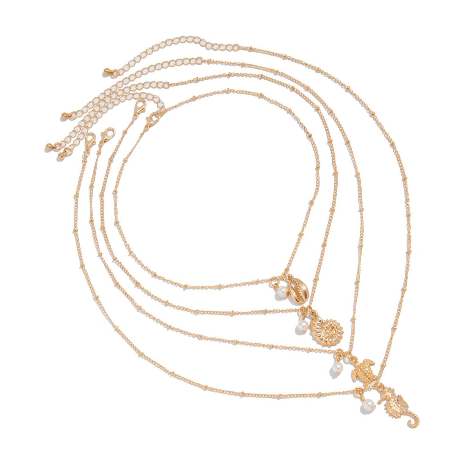 4PCS Trendy Sea Charm Necklace with Sea Pendant Adjustable Clasp Design ...