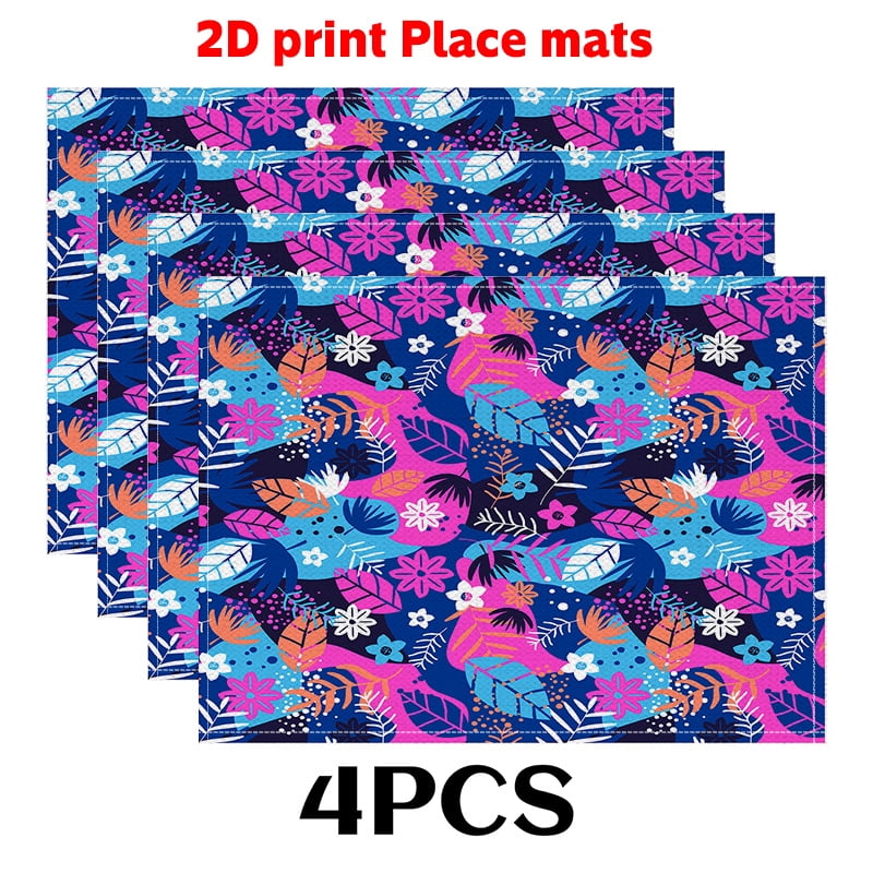4PCS Tropical Floral Table Mats - Vibrant Pink & Blue Floral Design ...