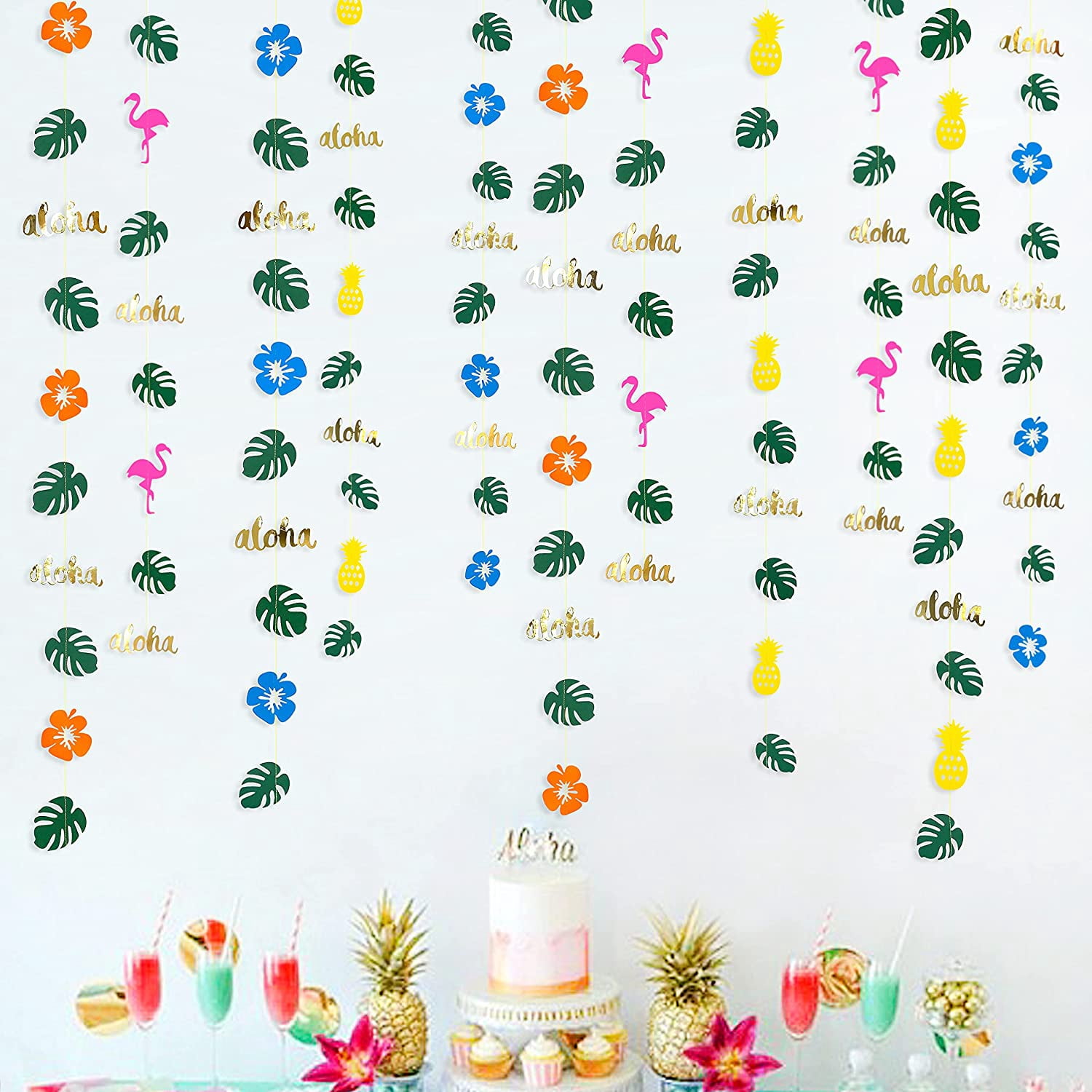 4PCS Tropical Party Decorations Palm Leaves Garland Banner for Summer ...