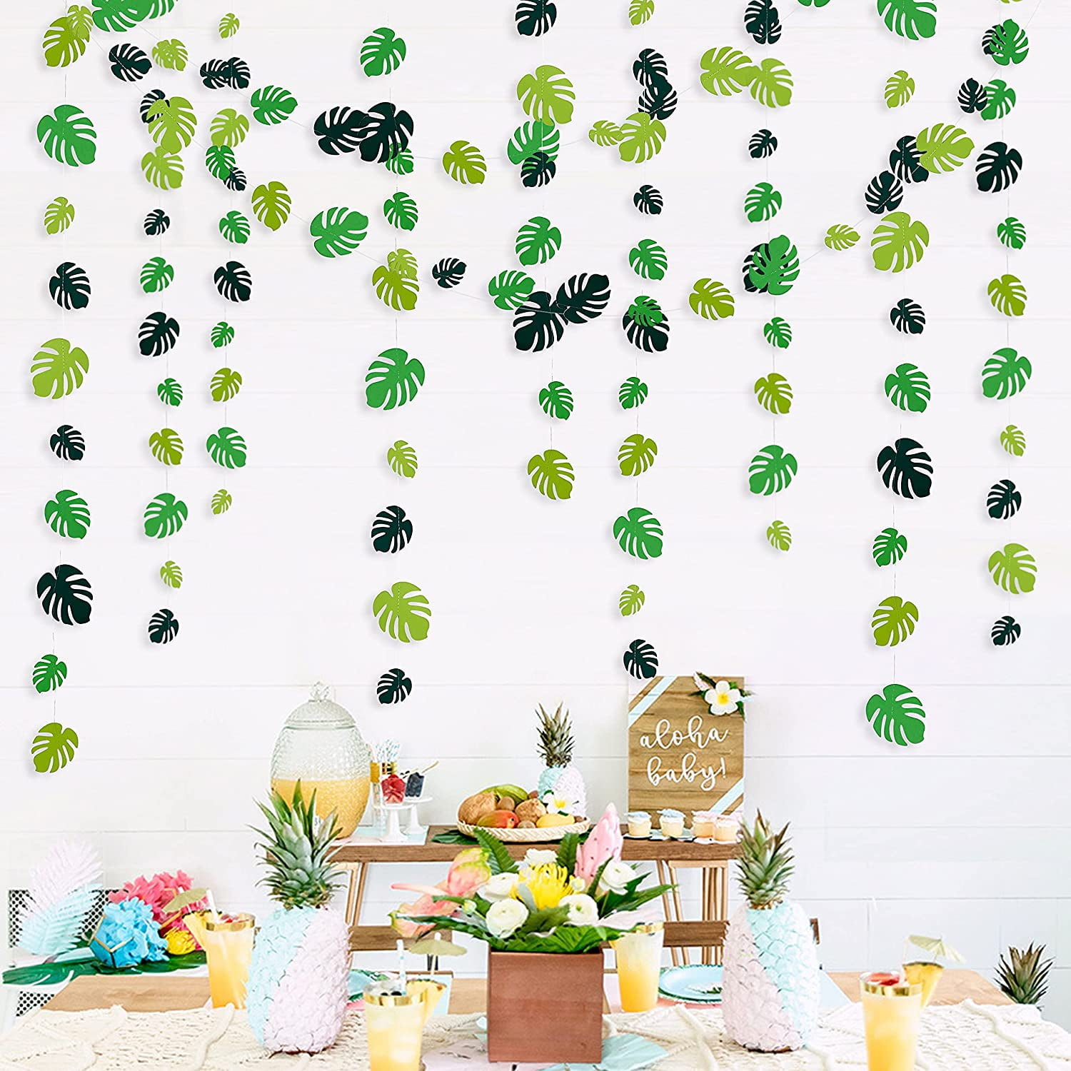 4PCS Tropical Party Decorations Palm Leaves Garland Banner for Summer ...