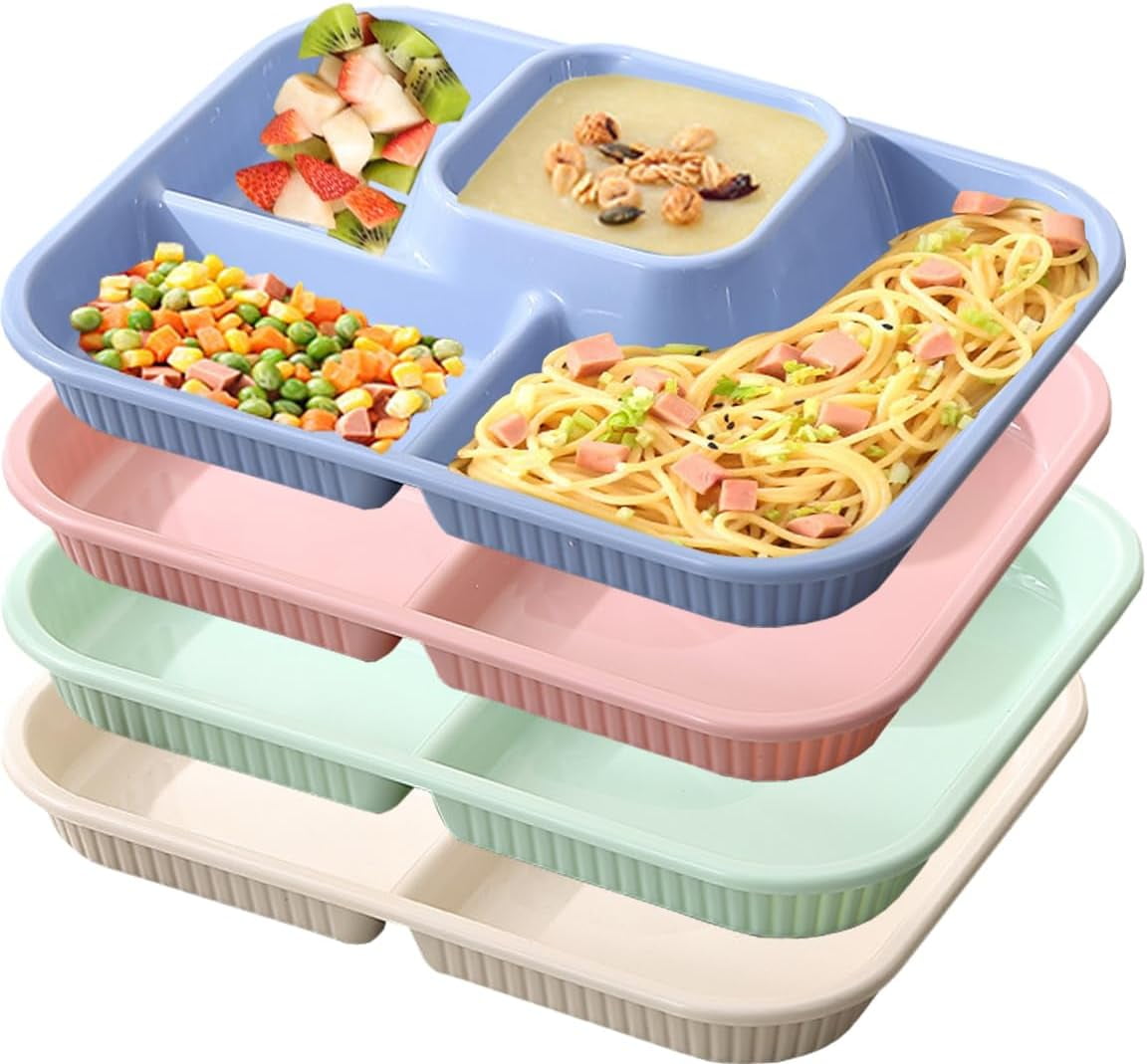 4PCS Unbreakable Divided Plates for Adults, Lightweight Reusable ...