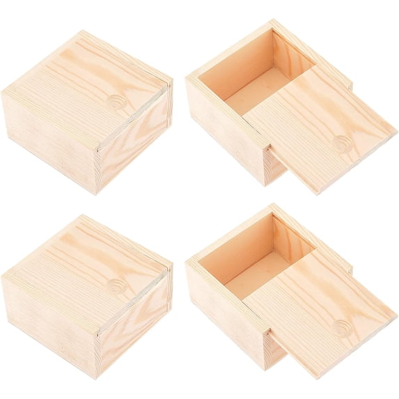 4PCS Unfinished Wood Box with Slide Top Natural Wooden Boxes Unfinished ...