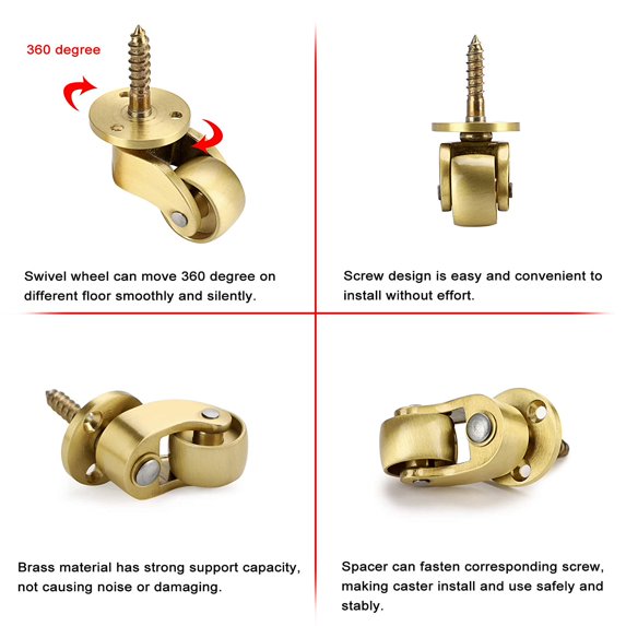 4PCS Universal Brass Caster Stem Wheels 22mm Heavy Duty Swivel Caster ...