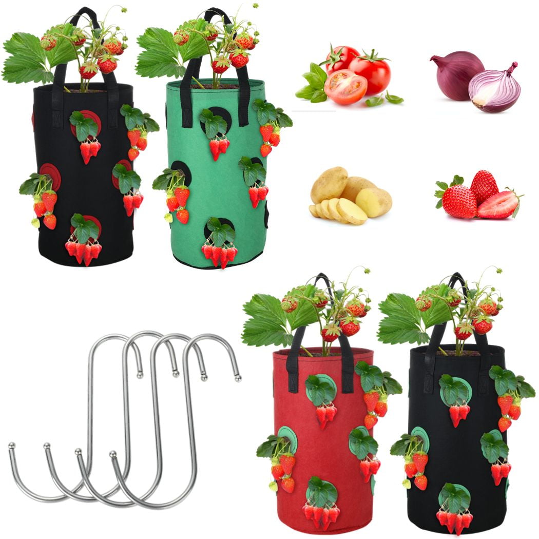 4PCS Hanging Strawberry Planters, Upside Down Garden Bags, 12-Hole ...