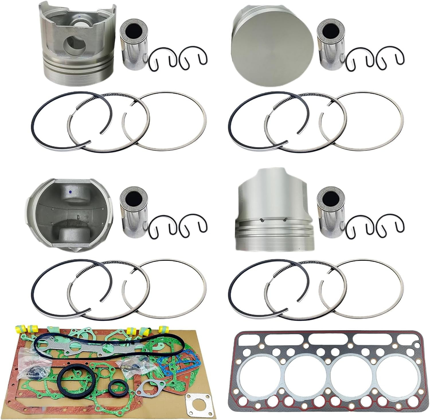 4PCS V1902 Piston+Piston Rings With Full Gasket Kit for Kubota V1902 ...