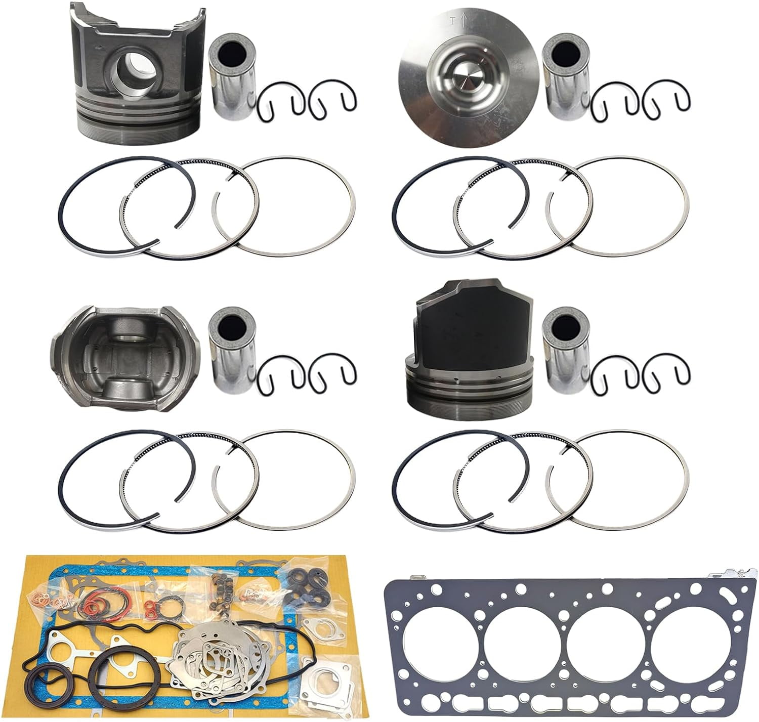4PCS V3300 Piston+Piston Rings With Full Gasket Kit 16 valves Piston ...