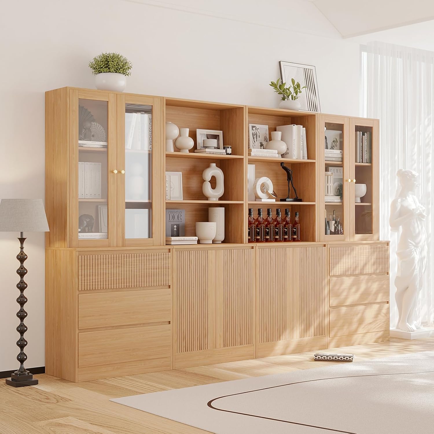 4PCS Vertical File Cabinet, 5-Tier Modern Bookshelf with Storage, Glass ...