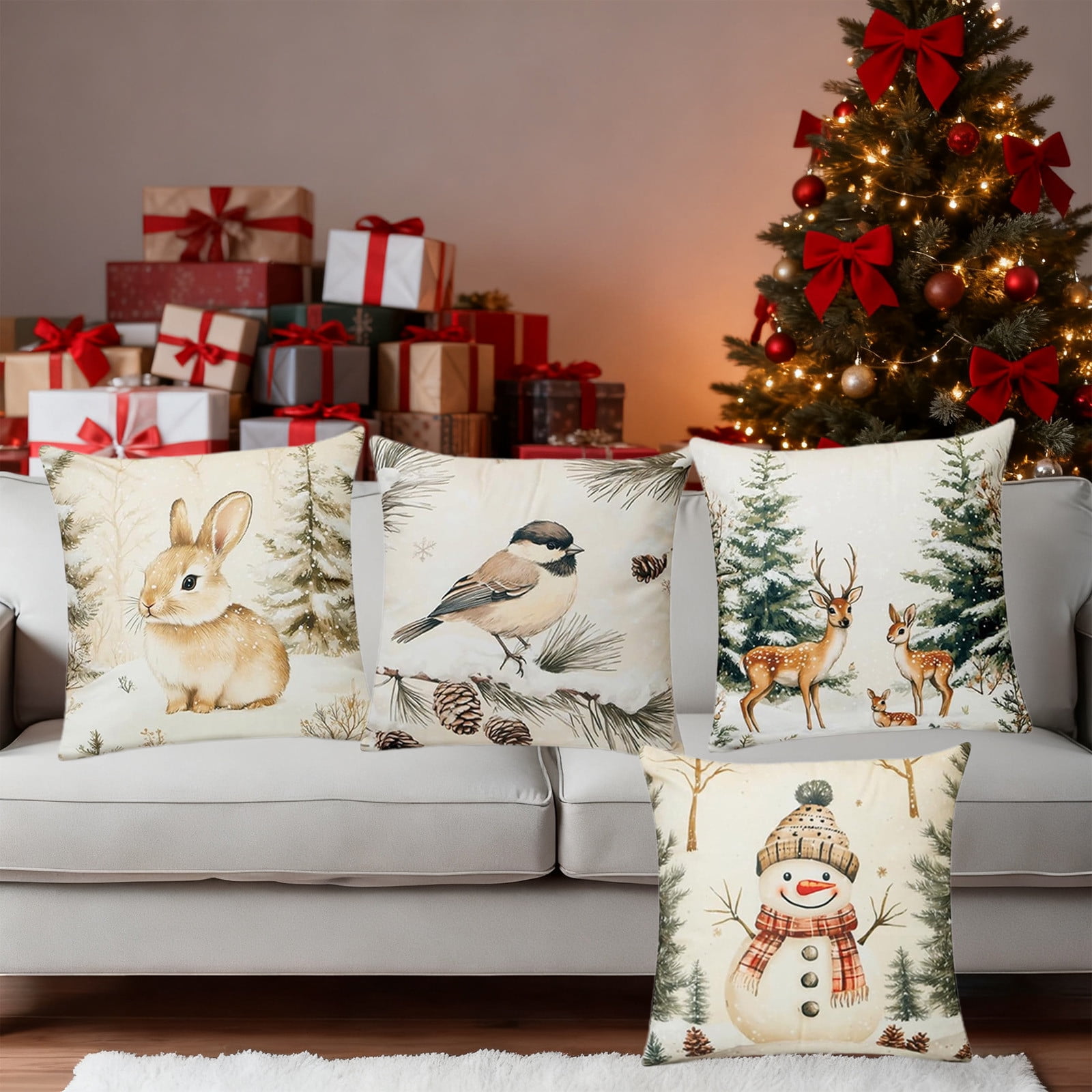 4PCS Vibrant 3-Dimensional Visual Christmas Pillow Covers, Festive ...
